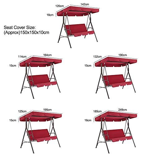 WARRIO Patio Swing Canopy Cover Set - Swing Replacement Top Cover + Swing Cushion Cover for 3 Seater Swing Waterproof Sunproof Cover (Red,74.8×51.96×5.9in) (C320)