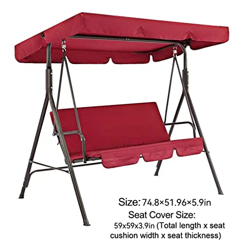 WARRIO Patio Swing Canopy Cover Set - Swing Replacement Top Cover + Swing Cushion Cover for 3 Seater Swing Waterproof Sunproof Cover (Red,74.8×51.96×5.9in) (C320)