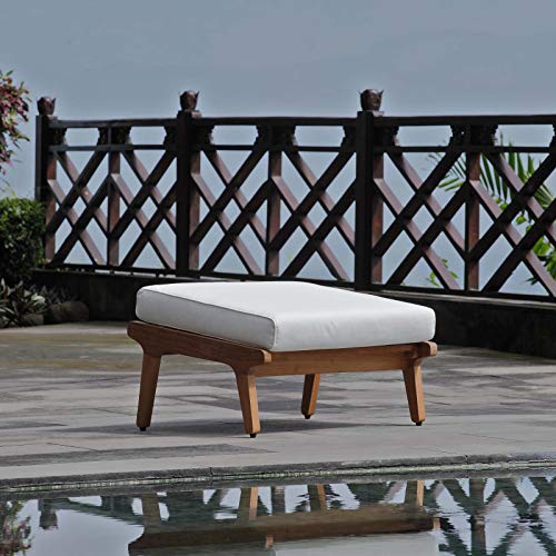 Modway EEI-2936 Saratoga Premium Grade A Teak Wood Outdoor Patio Ottoman with Cushions in Natural White