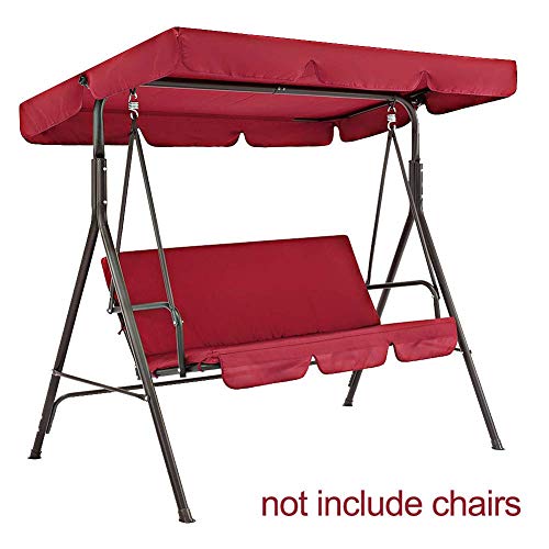 WARRIO Patio Swing Canopy Cover Set - Swing Replacement Top Cover + Swing Cushion Cover for 3 Seater Swing Waterproof Sunproof Cover (Red,74.8×51.96×5.9in) (C320)