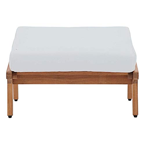 Modway EEI-2936 Saratoga Premium Grade A Teak Wood Outdoor Patio Ottoman with Cushions in Natural White