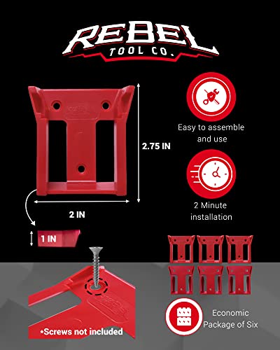 RebelToolCo Battery Holder Wall Mount (6 Pack) Battery Holder Mounts. Compatible with M18 Milwaukee Cordless Batteries. Tool Holder Storage Organizer for Battery, Accessories, & Tool Organization.