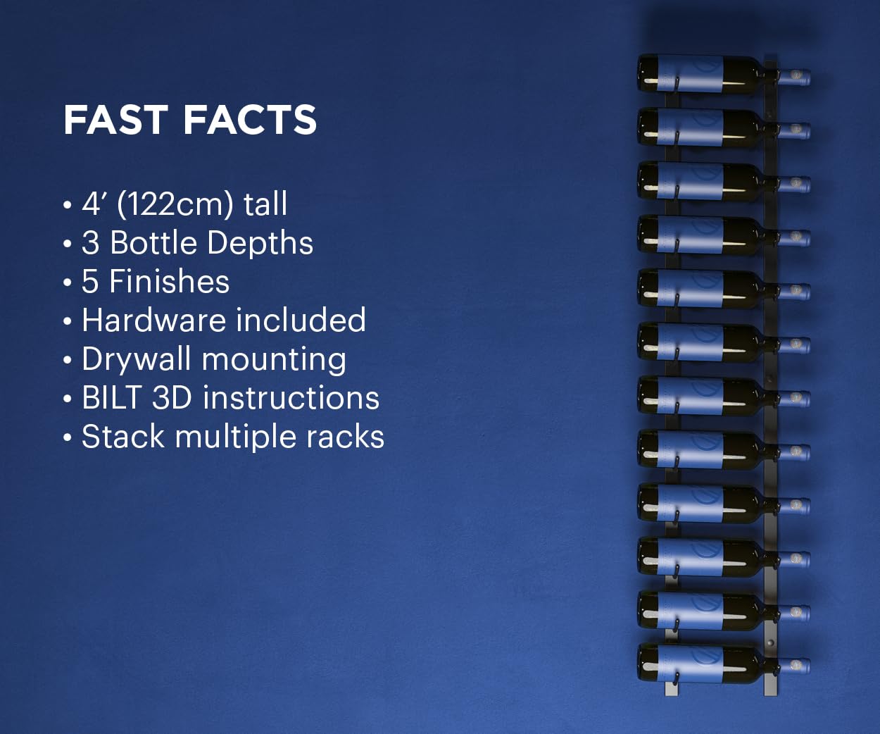 VintageView W Series 4 Wall Mounted Metal Wine Rack (12 Bottles, Matte Black)
