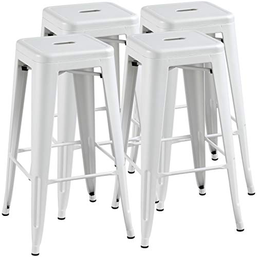 Topeakmart 30 inches Metal Bar Stools High Backless Barstool Stackable Bar Height Stools Chairs, White, Set of 4