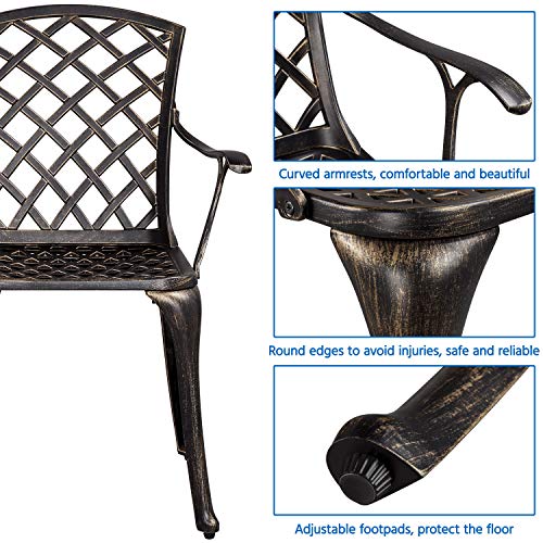 Yaheetech Aluminum Arm Dining Chairs Set of 4, Outdoor Patio Bistro Dining Set with Hollow Design of Back, Metal Chairs for Garden Yard Deck, Bronze