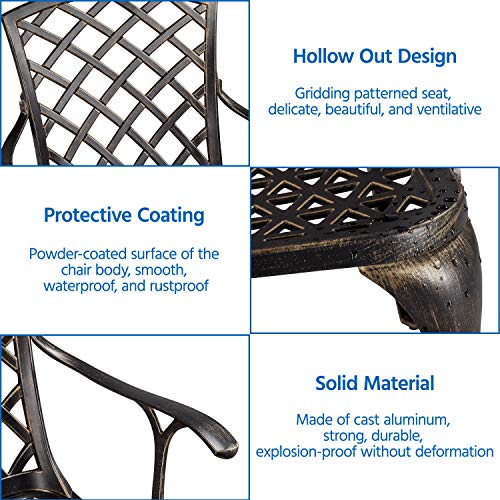 Yaheetech Aluminum Arm Dining Chairs Set of 4, Outdoor Patio Bistro Dining Set with Hollow Design of Back, Metal Chairs for Garden Yard Deck, Bronze