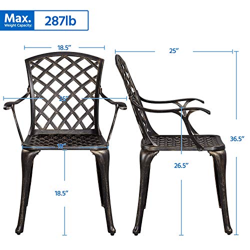 Yaheetech Aluminum Arm Dining Chairs Set of 4, Outdoor Patio Bistro Dining Set with Hollow Design of Back, Metal Chairs for Garden Yard Deck, Bronze