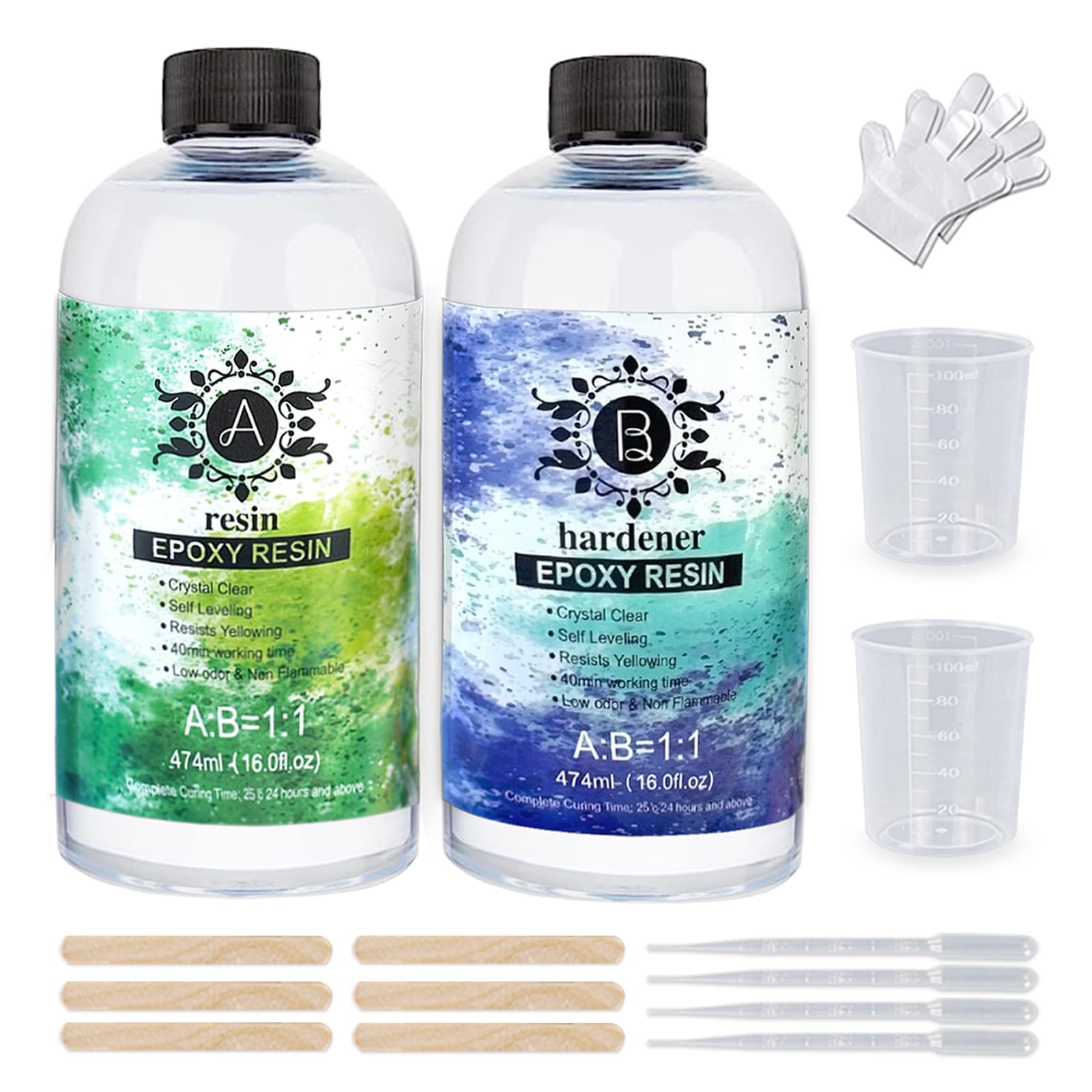 LUCISKY 32OZ Epoxy Resin Crystal Clear Kits, Premium Casting and Coating Resin for Molds, DIY Crafts, Jewelry, Art Painting, Not Yellowing and No Bubble, Easy Mix 1:1 Ratio