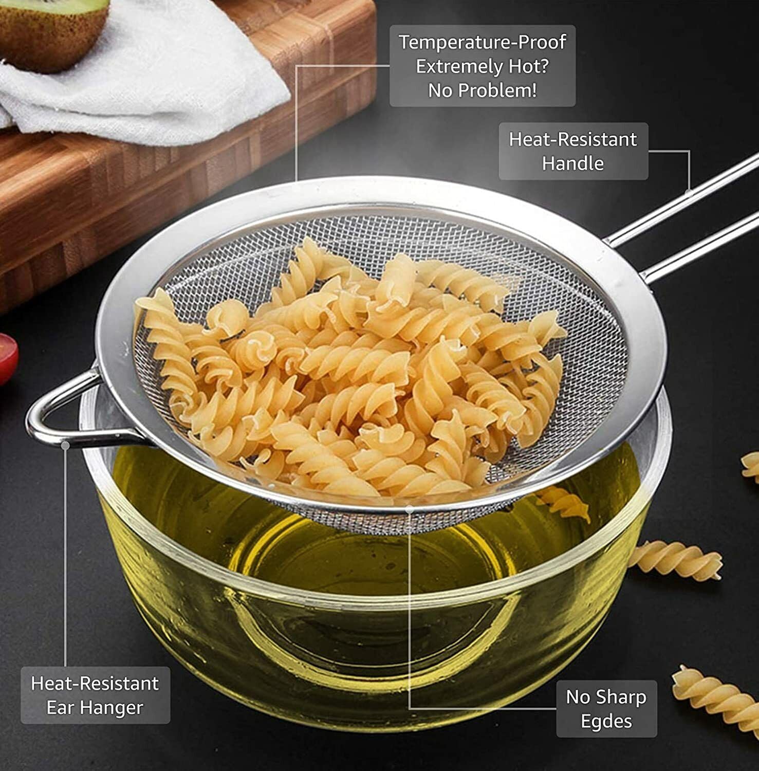 Eleen Stainless Steel Strainer | Set of 3 Kitchen Strainers Available Sizes (S,M,L) | Perfect Strainers for Kitchen Use | Mesh Strainer with Durable, Strainers fine Mesh for Tea, Pastas, Vegetables