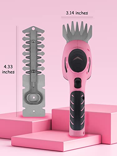 Lichamp 2-in-1 Electric Hand Held Grass Shear Pink Hedge Trimmer Shrubbery Clipper Cordless Battery Powered Rechargeable for Garden and Lawn, CGS3602PK Pink