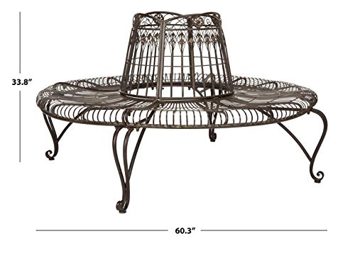 Safavieh PAT5019A Collection Abia Antique White Wrought Iron 50" Outdoor Tree Bench, Rustic Brown