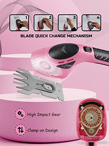 Lichamp 2-in-1 Electric Hand Held Grass Shear Pink Hedge Trimmer Shrubbery Clipper Cordless Battery Powered Rechargeable for Garden and Lawn, CGS3602PK Pink