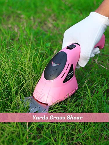 Lichamp 2-in-1 Electric Hand Held Grass Shear Pink Hedge Trimmer Shrubbery Clipper Cordless Battery Powered Rechargeable for Garden and Lawn, CGS3602PK Pink