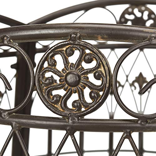 Safavieh PAT5019A Collection Abia Antique White Wrought Iron 50" Outdoor Tree Bench, Rustic Brown
