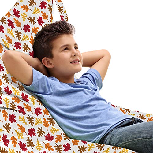 Lunarable Autumn Fall Lounger Chair Bag, September Leaf Pattern Cartoon Style Drawing Maple Tree Foliage Nature Inspired, High Capacity Storage with Handle Container, Lounger Size, Multicolor