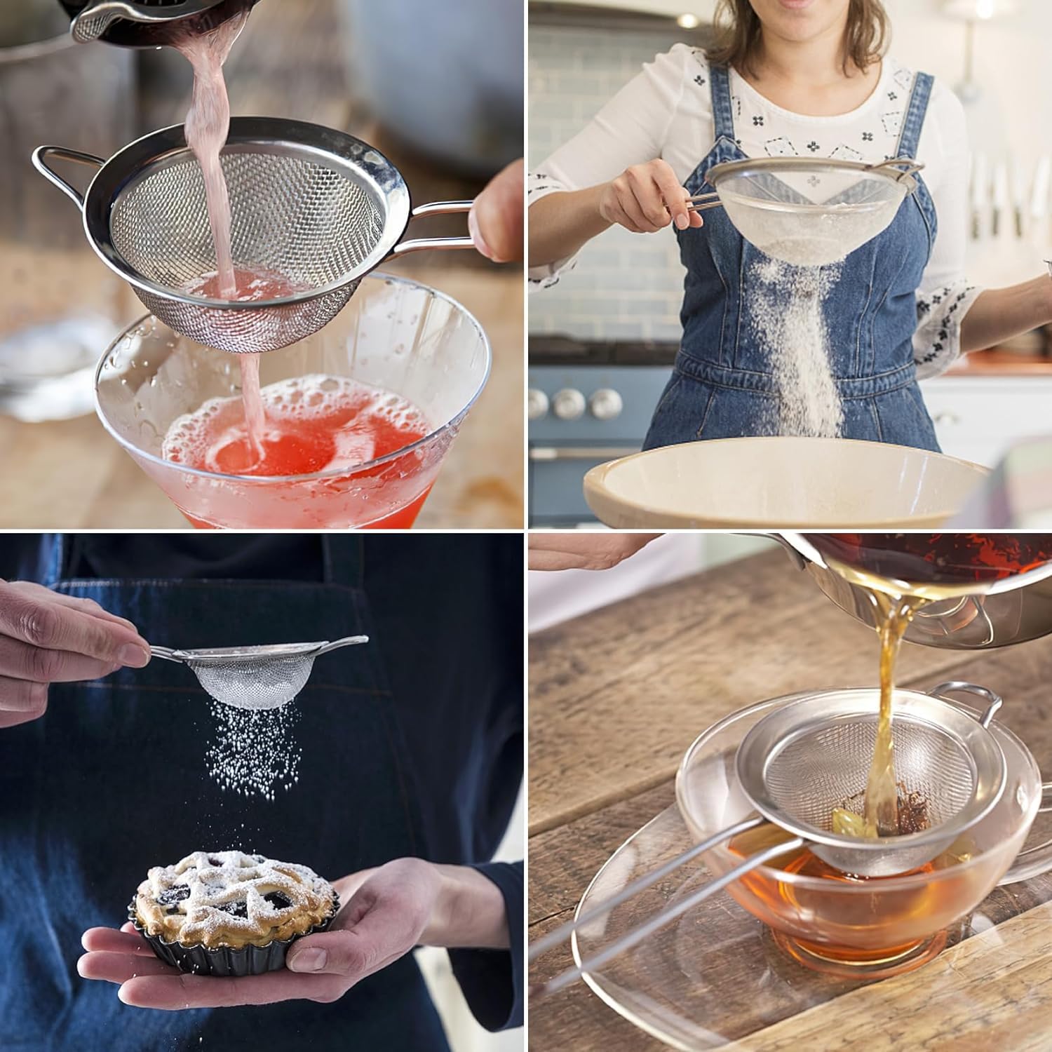 Eleen Stainless Steel Strainer | Set of 3 Kitchen Strainers Available Sizes (S,M,L) | Perfect Strainers for Kitchen Use | Mesh Strainer with Durable, Strainers fine Mesh for Tea, Pastas, Vegetables
