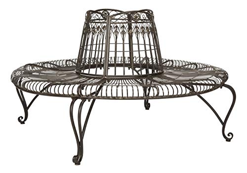 Safavieh PAT5019A Collection Abia Antique White Wrought Iron 50" Outdoor Tree Bench, Rustic Brown
