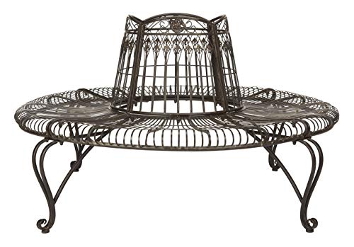 Safavieh PAT5019A Collection Abia Antique White Wrought Iron 50" Outdoor Tree Bench, Rustic Brown