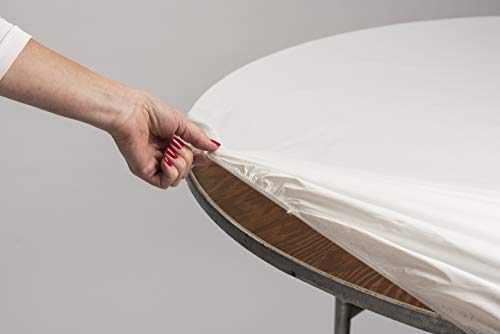 Kwik-Covers 72" Round Fitted Plastic Table Covers, Bundle of 5 (White)
