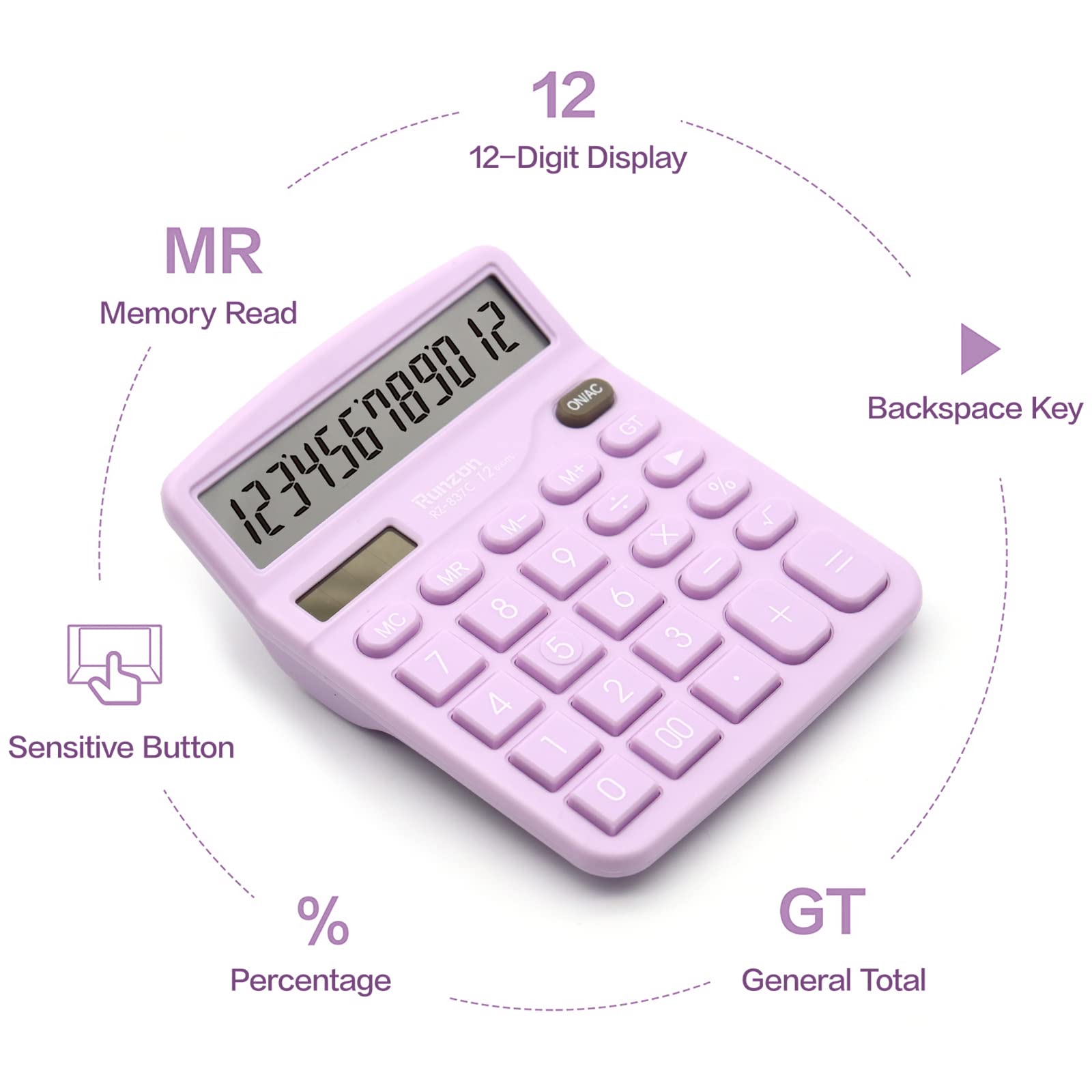 Purple Calculator, Basic Office Calculator, Desktop Calculator 12 Digit with Large LCD Display, Purple Office Supplies with Sensitive Button, Purple Desk Accessories, School Supplies……