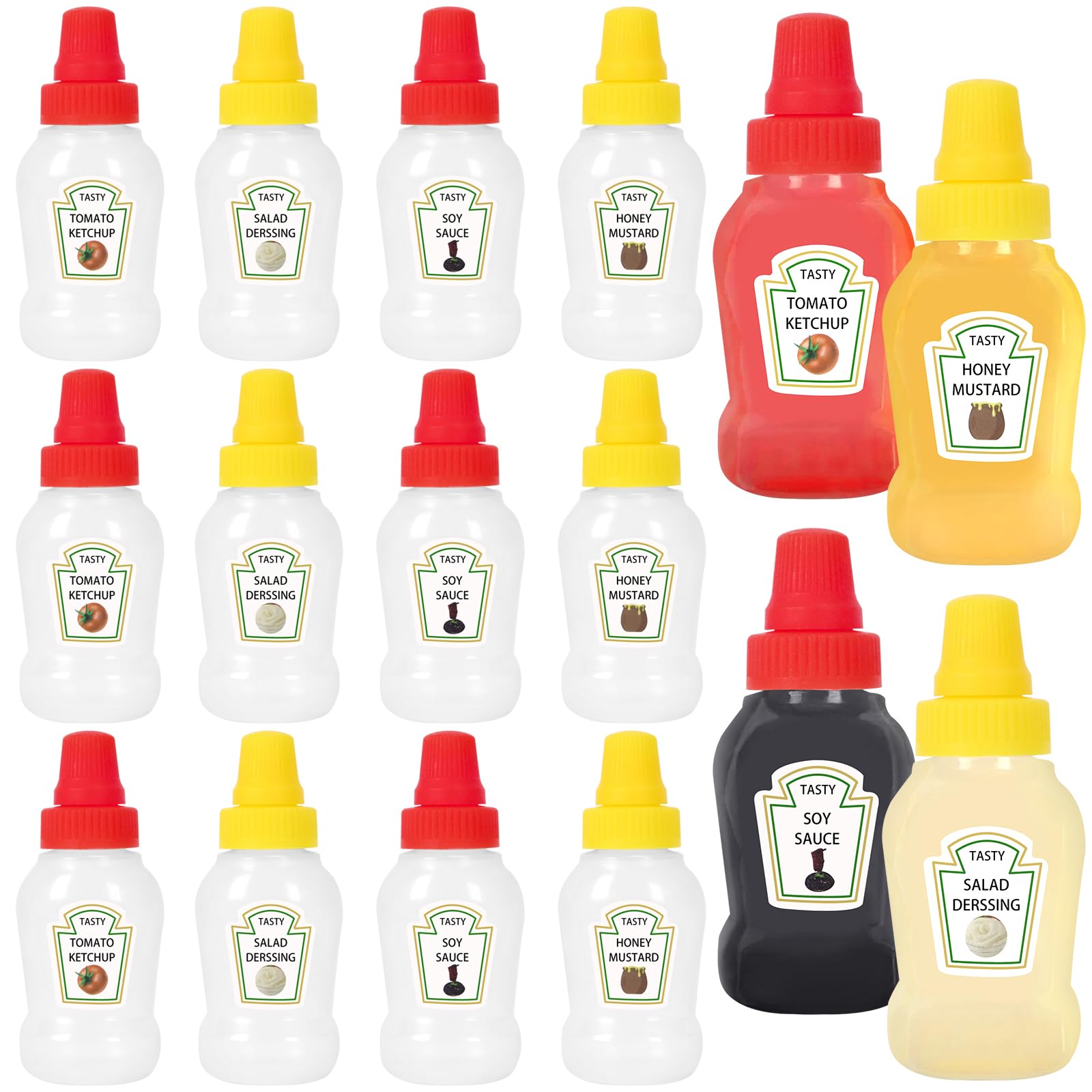 Wpxmer 12 PCS Mini Ketchup Bottles, Empty Plastic Salad Dressing Container, Squeeze Bottles for Bento Box Accessories