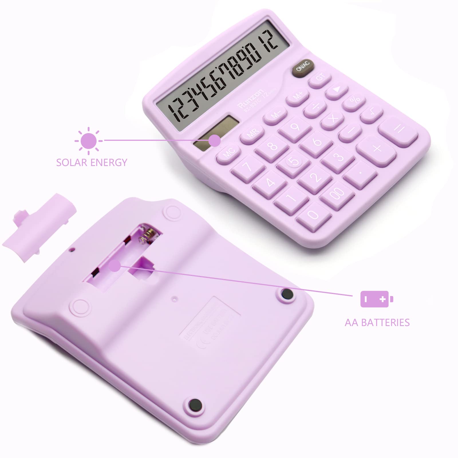 Purple Calculator, Basic Office Calculator, Desktop Calculator 12 Digit with Large LCD Display, Purple Office Supplies with Sensitive Button, Purple Desk Accessories, School Supplies……