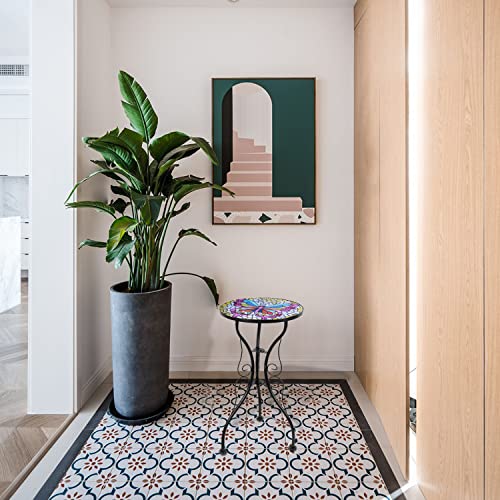 LIFFY Outdoor Mosaic Side Table - Butterfly Round End Table - Small Patio Side Table - Glass Garden Side Table for Yard,Lawn
