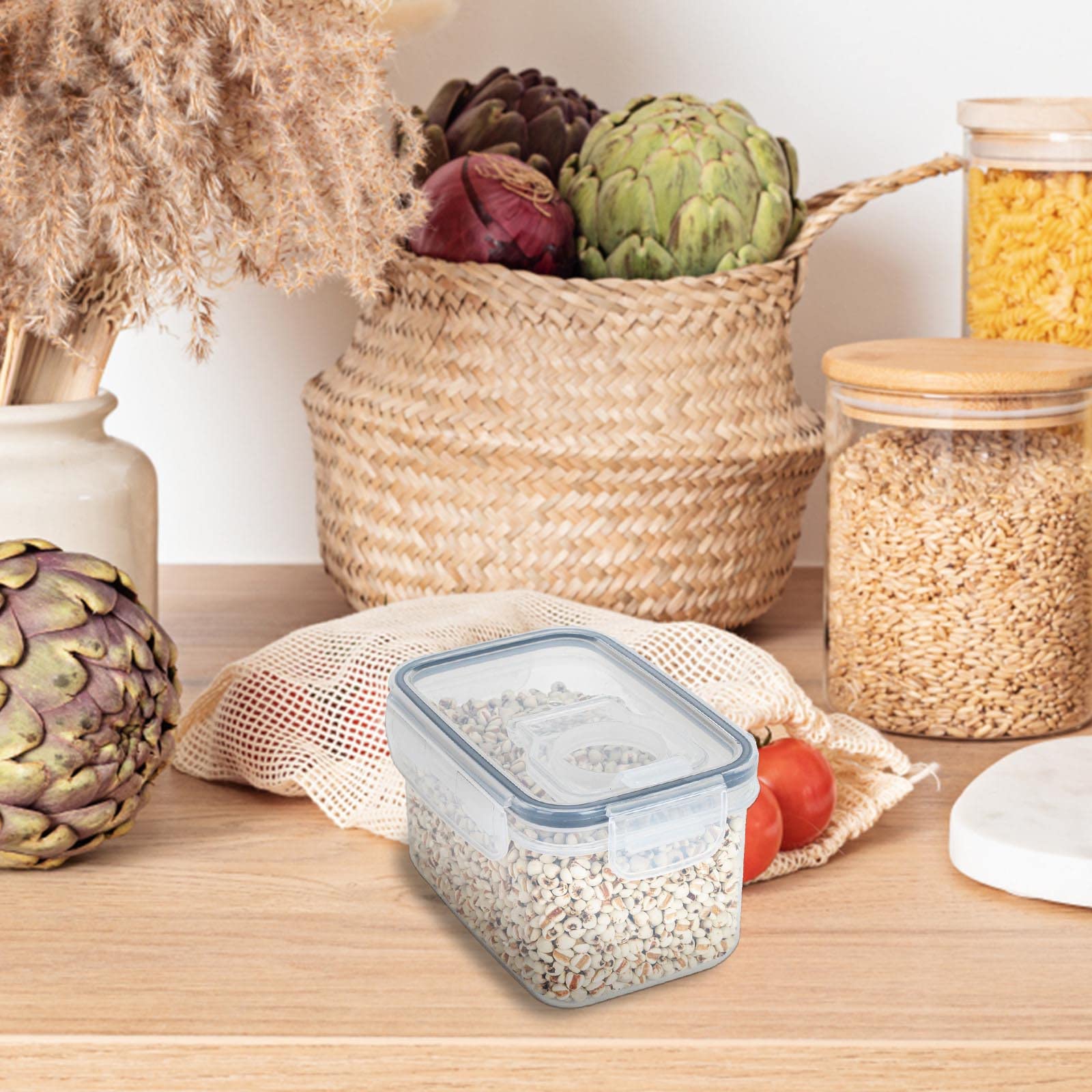 Dyegold Food Storage Container, Transparent Airtight Plastic Storage Single Tank Kitchen Sealed Jar with Lids, Space-saving Vacuum Proof Storage Tank With Lid Moisturing Fresh-keeping Box (800ml)