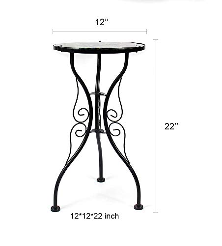 LIFFY Outdoor Mosaic Side Table - Butterfly Round End Table - Small Patio Side Table - Glass Garden Side Table for Yard,Lawn
