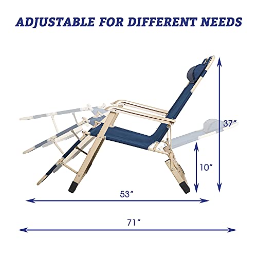 Dporticus Set of 2 Large Outdoor Patio Portable Folding Adjustable Chaise Lounge Chair with Footrest and Removable Pillow