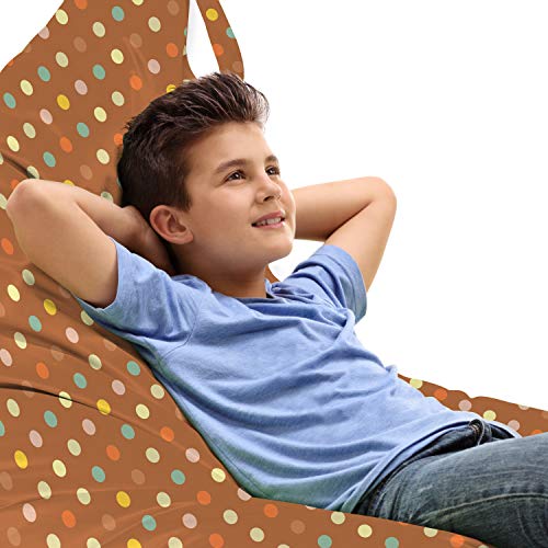 Lunarable Retro Lounger Chair Bag, Vintage Pattern with Pastel Colored Polka Dots on Brown Background Classical Artwork, High Capacity Storage with Handle Container, Lounger Size, Multicolor