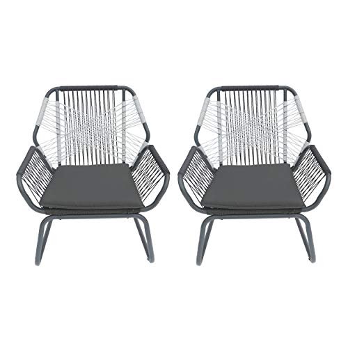 Christopher Knight Home Gloria Outdoor Rope and Steel Club Chairs (Set of 2), Gray/Gray/White