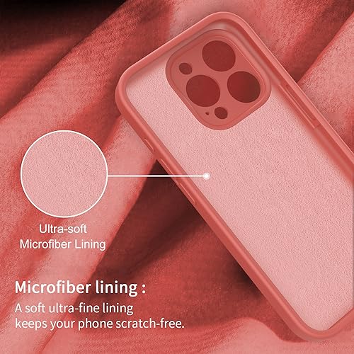 bicol for iPhone 15 Pro Case with Screen Protector,Enhanced Camera Lens Protection,Soft Liquid Silicone Slim Fit Protective Phone Cover 6.1" Coral