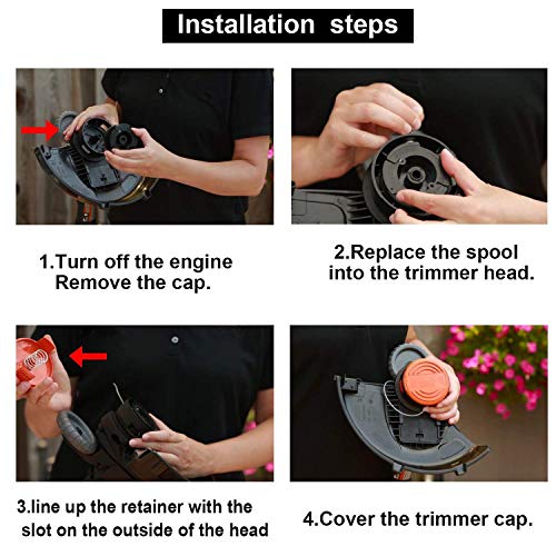 THTEN AF-100 String Trimmer Spool Replacement for Black and Decker 30ft 0.065" Refills Line Auto Feed Single Weed Eater,GH600 GH900 Edger with RC-100-P Spool Cap Covers (6 Spools, 1 Cap,1 Spring)