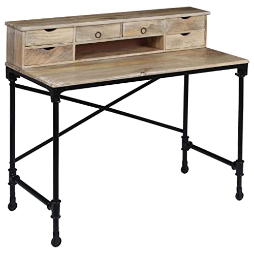 ULUYYUC Writing Desk,Home Office Desk Computer Desks Secretary Desk with Drawers Suitable for Home, Office, Bedroom, Conference Room, etc Solid Mango Wood and Steel 43.3"x19.7"x37.8"