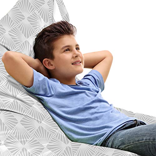 Ambesonne Grey Geometric Lounger Chair Bag, Vintage Retro Style Mosaic Ornament Checkered and Striped Design, High Capacity Storage with Handle Container, Lounger Size, Pale Grey and White
