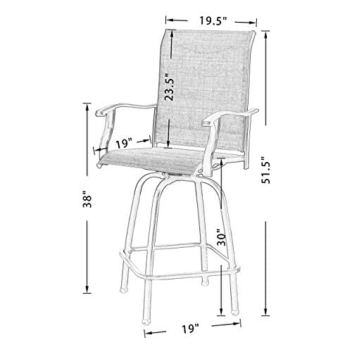 PATIO TREE Outdoor Height Swivel Bar Stools, Patio Textilene Mesh Fabric Height Bistro Chairs with Curved Backrest and Armrest, Set of 2