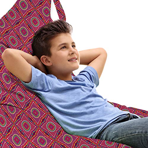 Ambesonne Ethnic Lounger Chair Bag, Vintage Style Floral Ornament Mosaic Design with Eastern Folkloric Elements, High Capacity Storage with Handle Container, Lounger Size, Multicolor
