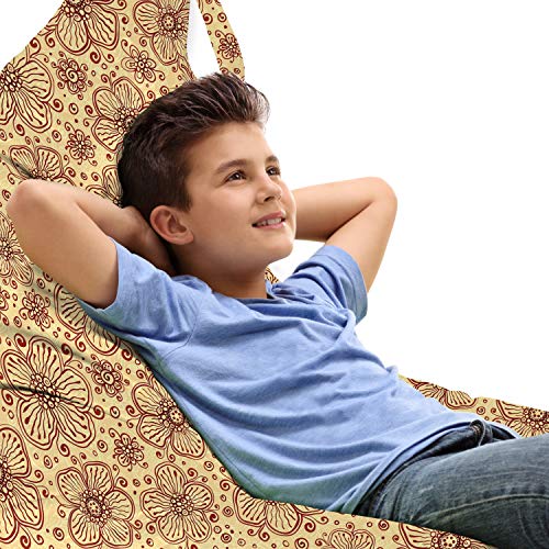 Ambesonne Floral Lounger Chair Bag, Hand Drawn Style Blossoms with Little Dots and Spirals Nature Inspired Art, High Capacity Storage with Handle Container, Lounger Size, Ruby Pale Yellow