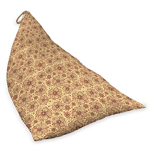 Ambesonne Floral Lounger Chair Bag, Hand Drawn Style Blossoms with Little Dots and Spirals Nature Inspired Art, High Capacity Storage with Handle Container, Lounger Size, Ruby Pale Yellow