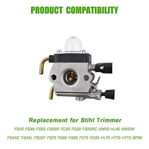 ALL-CARB C1Q-S186 Carburetor Replacement for Stihl FS45 FS46 FS46C FS55 FS55R FS55RC FS38 FS45C String Trimmer Weed Eater FC55 Edger C1Q-S186A C1Q-S186B 4140-120-0619 with Air Filter Tune Up Kit