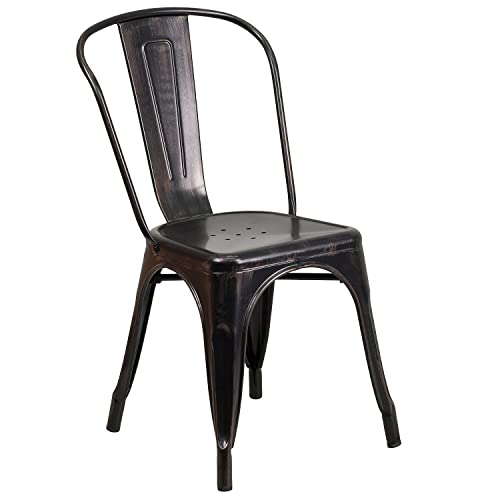 Flash Furniture Commercial Grade 4 Pack Black-Antique Gold Metal Indoor-Outdoor Stackable Chair