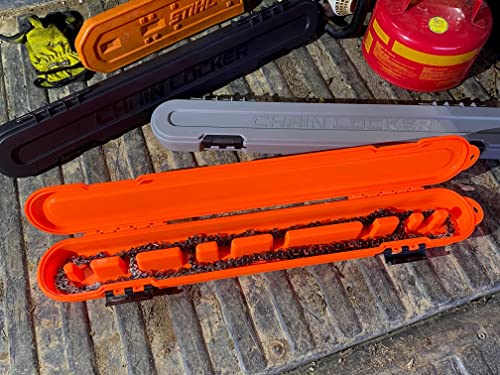 Chain Locker Original Chainsaw Chain Storage Case Orange Organization Box Universal for 6”, 8”, 10”, 12”, 14”, 16”, 18” and 20” Blade Chains Made in USA
