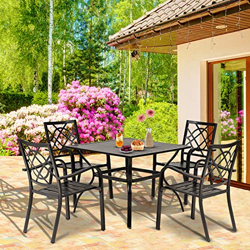 Oakcloud 2 Pieces Patio Wrought Iron Chairs, Metal Outdoor Dining Set, Stackable Bistro Chairs with Armrest for Garden Backyard, 300 LBs, Black