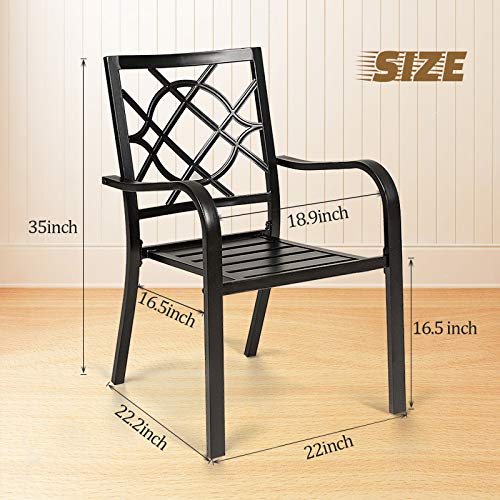 Oakcloud 2 Pieces Patio Wrought Iron Chairs, Metal Outdoor Dining Set, Stackable Bistro Chairs with Armrest for Garden Backyard, 300 LBs, Black