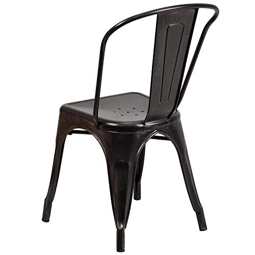 Flash Furniture Commercial Grade 4 Pack Black-Antique Gold Metal Indoor-Outdoor Stackable Chair
