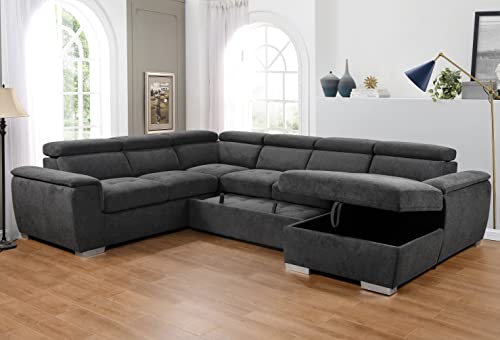 FANYE Gray Corner Sectional Sleeper Reversible Storage Chaise, Modern Convertible Practical Sofa W/Pull Out Sleep Couch Bed for Home Apartment OfficeGray U-Shaped