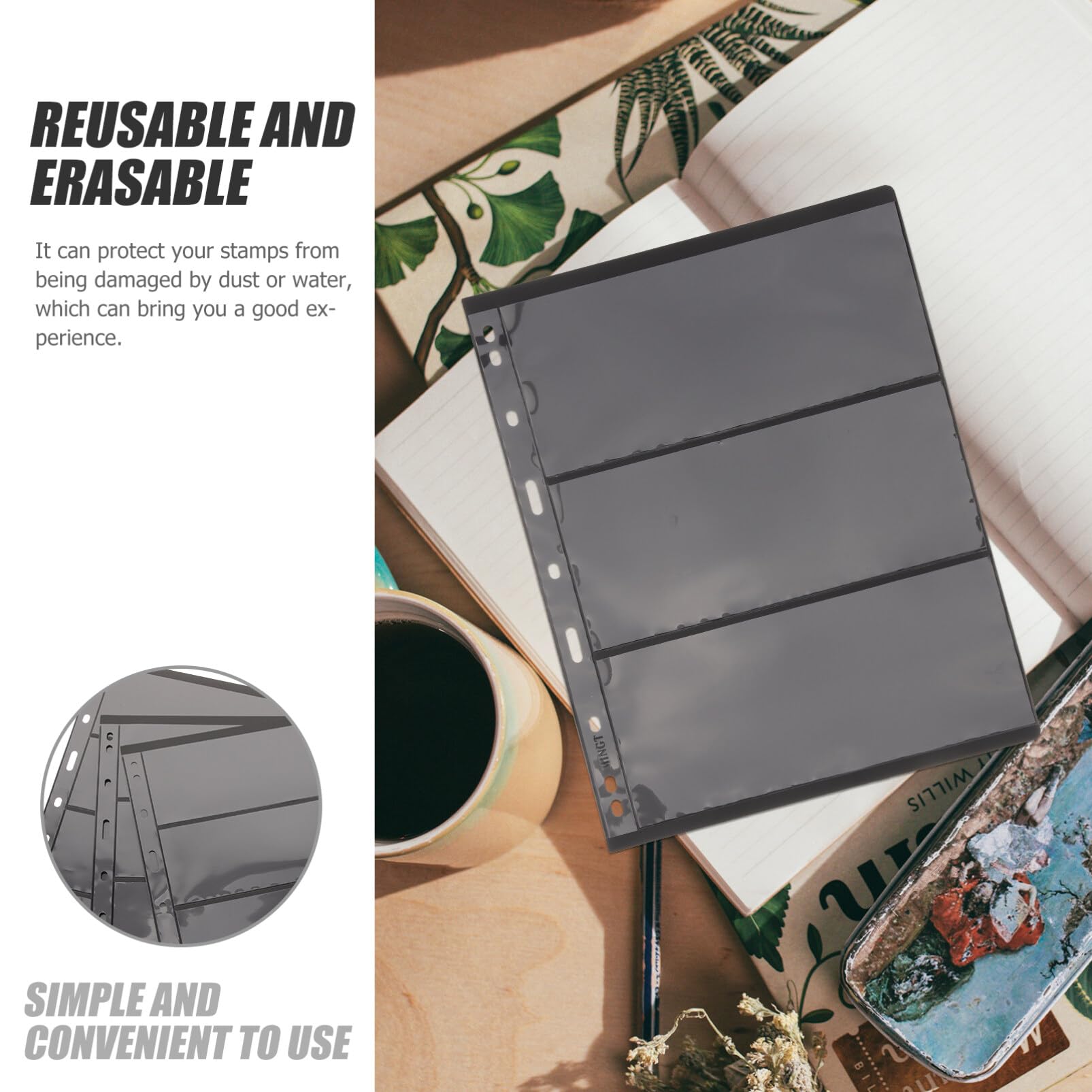 VILLCASE 20Pcs Black Binder Stamps Binder Clips Stamp Collecting Loose-Leaf Stamp Collection Insert Stamp Loose-Leaf Stamp Book Loose-Leaf Storage Holder Supplies Book Plastic Universal