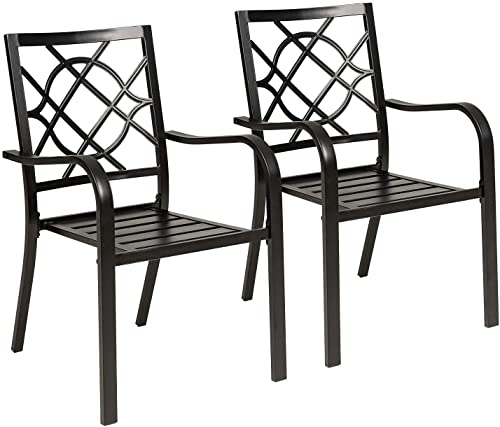 Oakcloud 2 Pieces Patio Wrought Iron Chairs, Metal Outdoor Dining Set, Stackable Bistro Chairs with Armrest for Garden Backyard, 300 LBs, Black