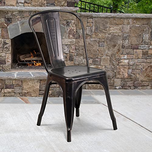Flash Furniture Commercial Grade 4 Pack Black-Antique Gold Metal Indoor-Outdoor Stackable Chair